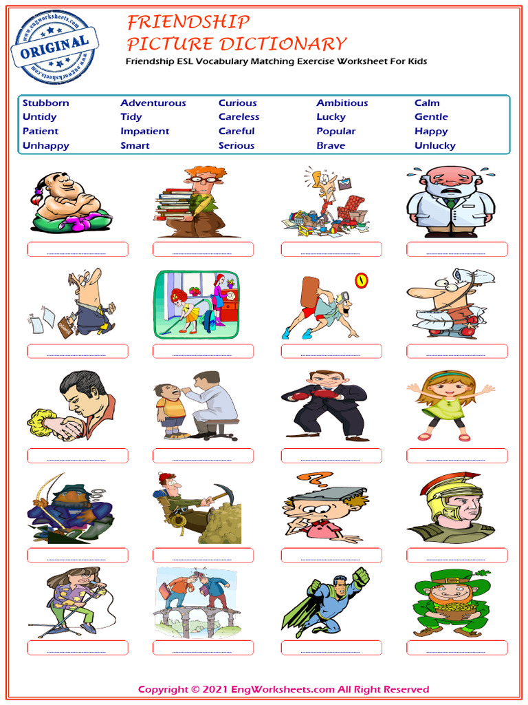 Friendship Esl Vocabulary Matching Exercise Worksheet For Kids 6570 | PDF
