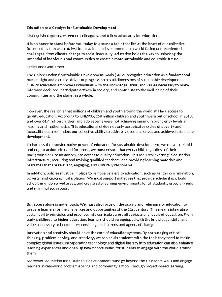 Education As A Catalyst For Sustainable Development | PDF ...