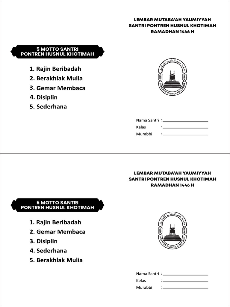 Lembar Mutaba'ah Ramadhan Santri | PDF