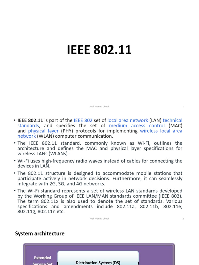 Ieee 802.11 System and Protocol Architecture | PDF | Wireless Lan | Ieee 802.11