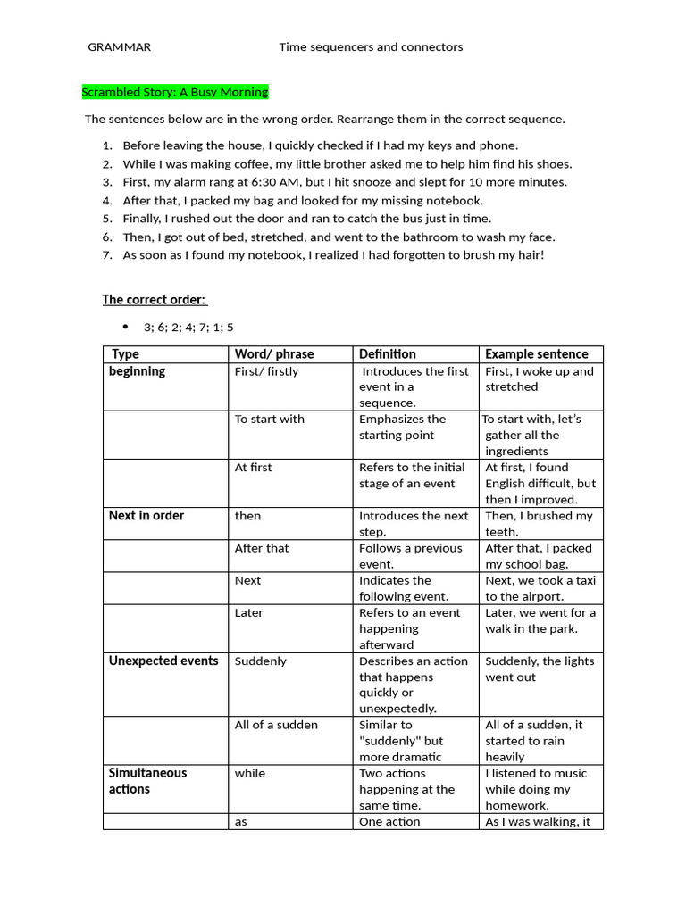 Time Sequencers and Connectors | PDF | Linguistics