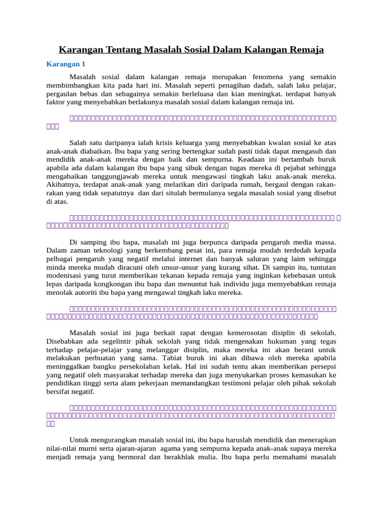Karangan Tentang Masalah Sosial Dalam Kalangan Remaja | PDF