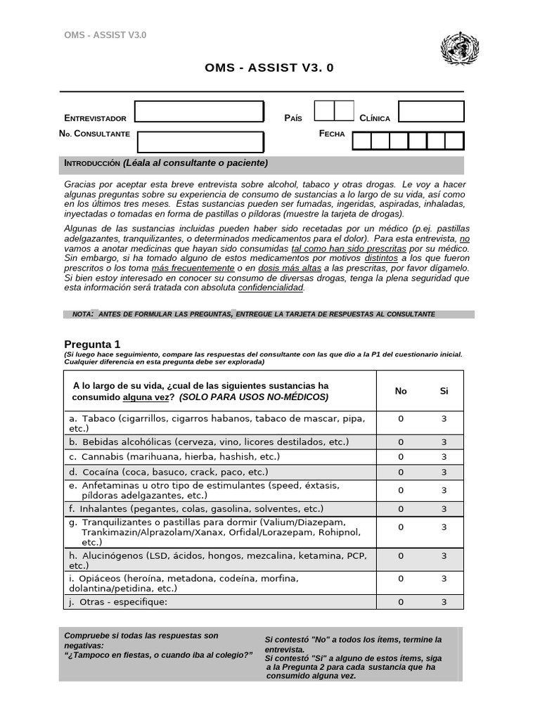 Cuestionario Aplicado Assist Espa - Ol | PDF | Drogas | Despachador de drogas