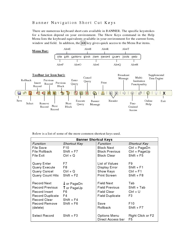 Banner Keyboard Navigation Shortcuts | PDF