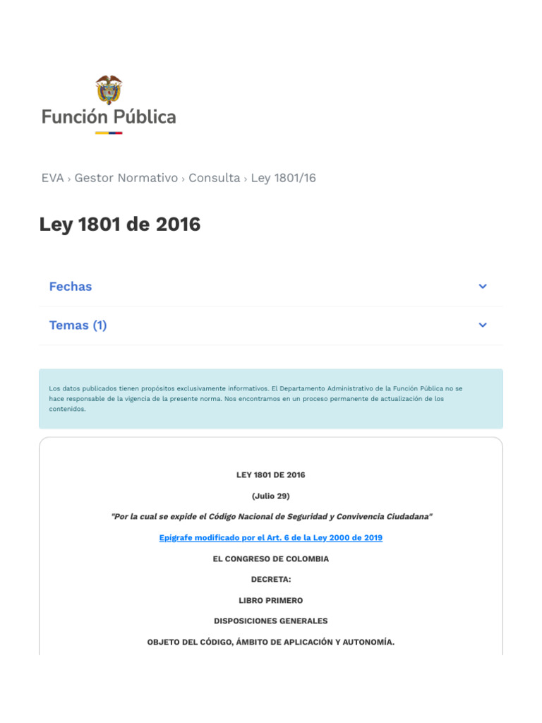Ley 1801 de 2016 - Gestor Normativo - Función Pública | PDF | Policía | Adopción