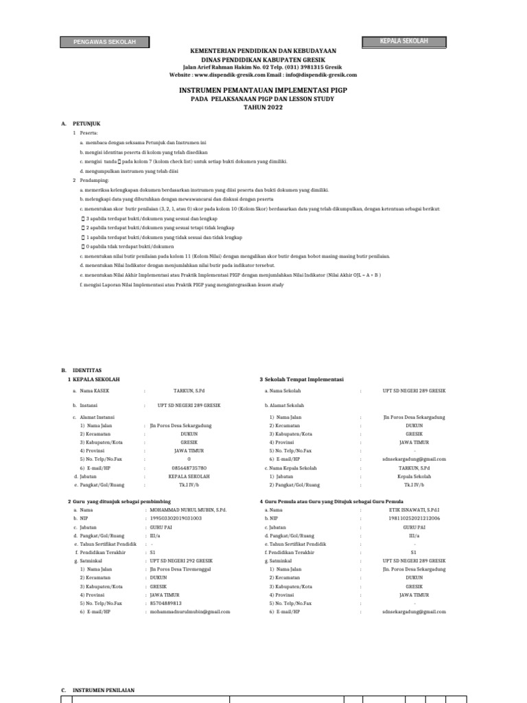 Instrumen Monev 2 PIGP Tim 2022_IBRAHIM (1) | PDF