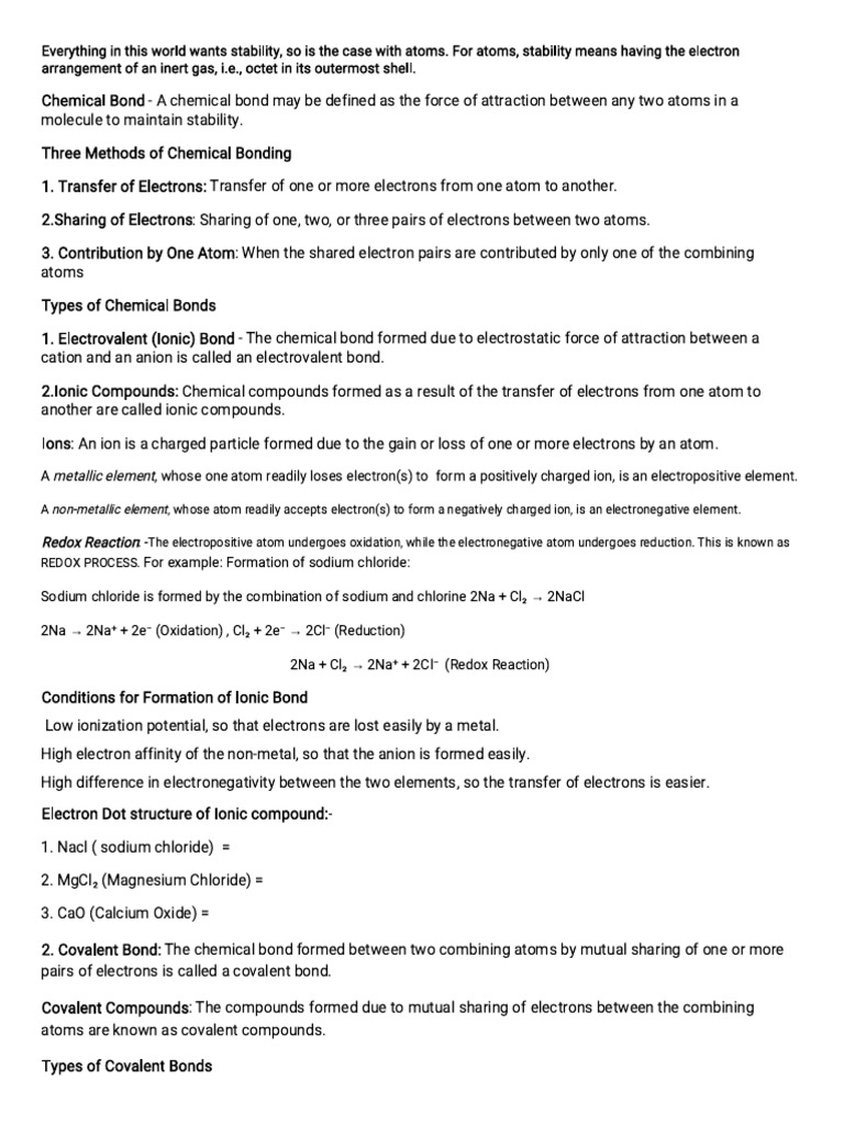 Ionic and Covalent Bonding Explained | PDF | Chemical Bond | Chemical ...