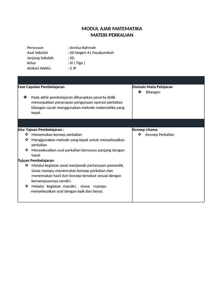 Modul Ajar Perkalian Kelas 3 SD | PDF
