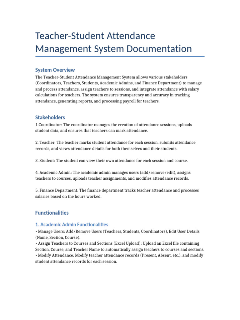 Teacher Student Attendance Management System Documentation | PDF | Microsoft Excel | Application ...