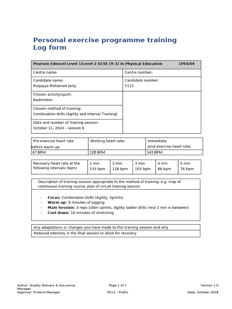 Pep Training Form | PDF