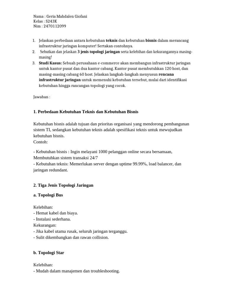 UTS Jaringan Komputer - Geria Mahdalena Giofani- 2470112099 | PDF