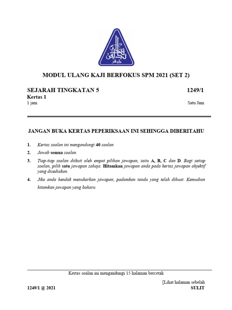 Kertas Trial Sej Johor SMKBP k1 2021 | PDF