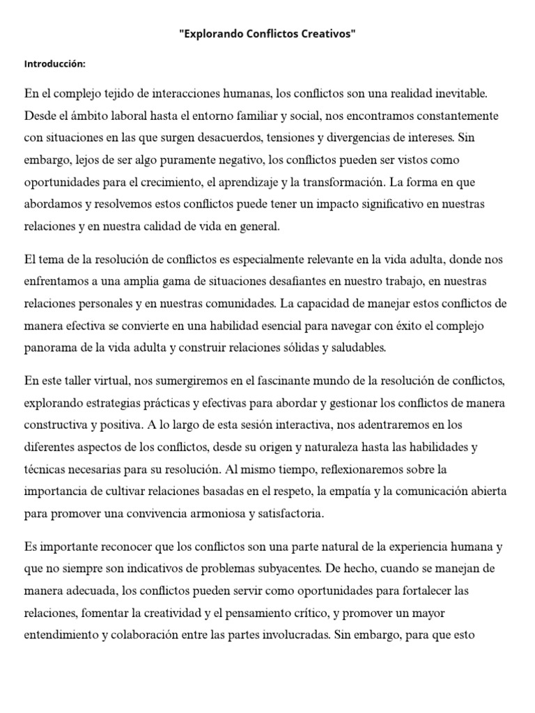 Taller Explorando Conflictos Creativos (3) | PDF | Pensamiento | Creatividad