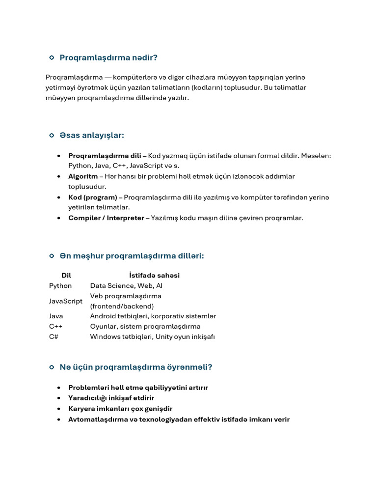 Proqramlasdırma Haqqında Umumı Melumat | PDF