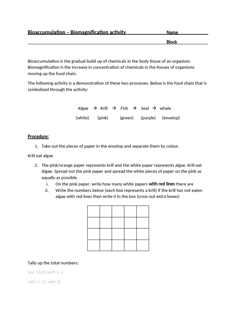 Bioaccumulation and Biomagnification Activity | PDF | Toxicology ...