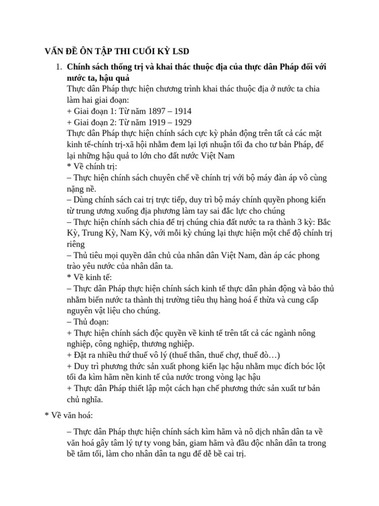 VẤN ĐỀ ÔN TẬP THI CUỐI KỲ LSD | PDF