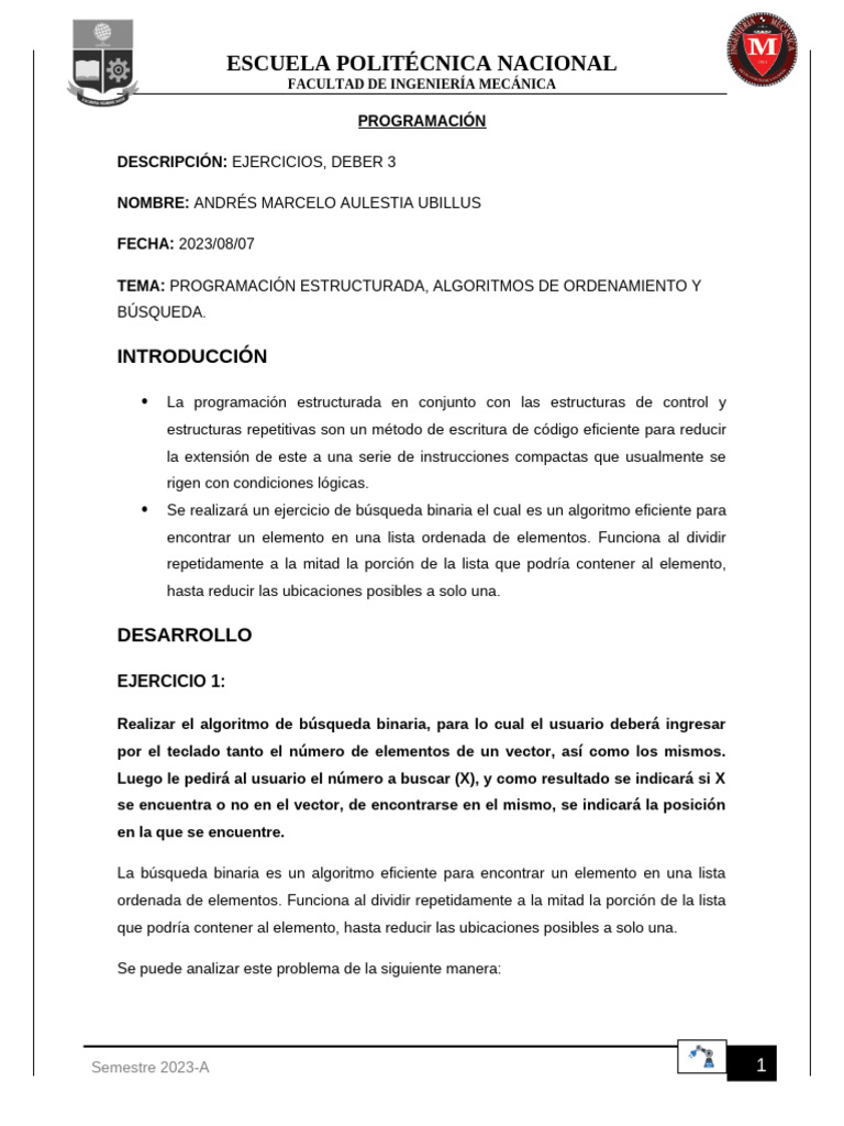 Deber 3 Programacion | PDF | Algoritmos | Programación de computadoras