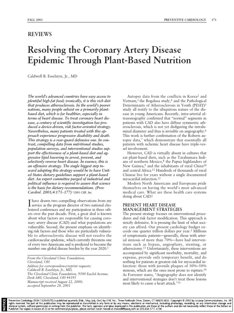 Preventive Cardiology - 2007 - Esselstyn - Resolving The Coronary ...