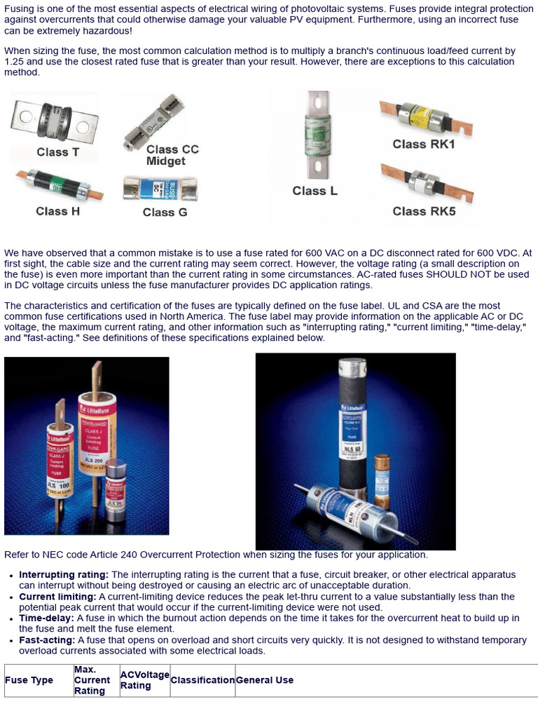 Fuse Classes. How To Choose Correctly - Greentech Renewables | PDF ...