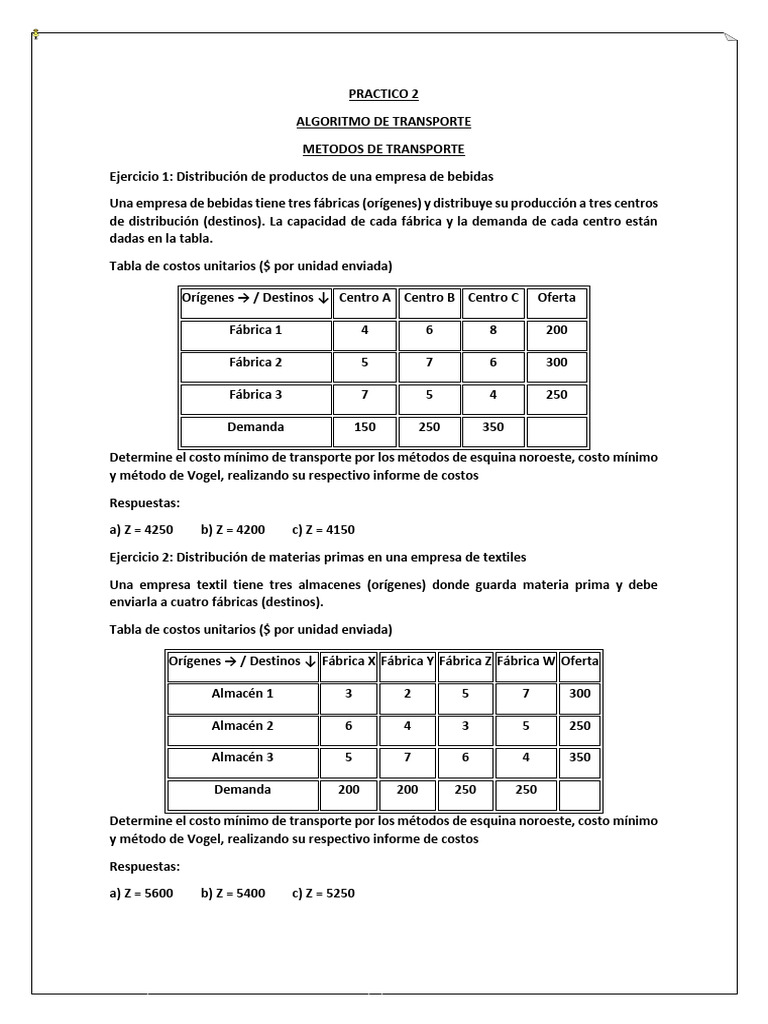 PRACTICO 2 ALGORITMO DE TRANSPORTE | PDF | Economias