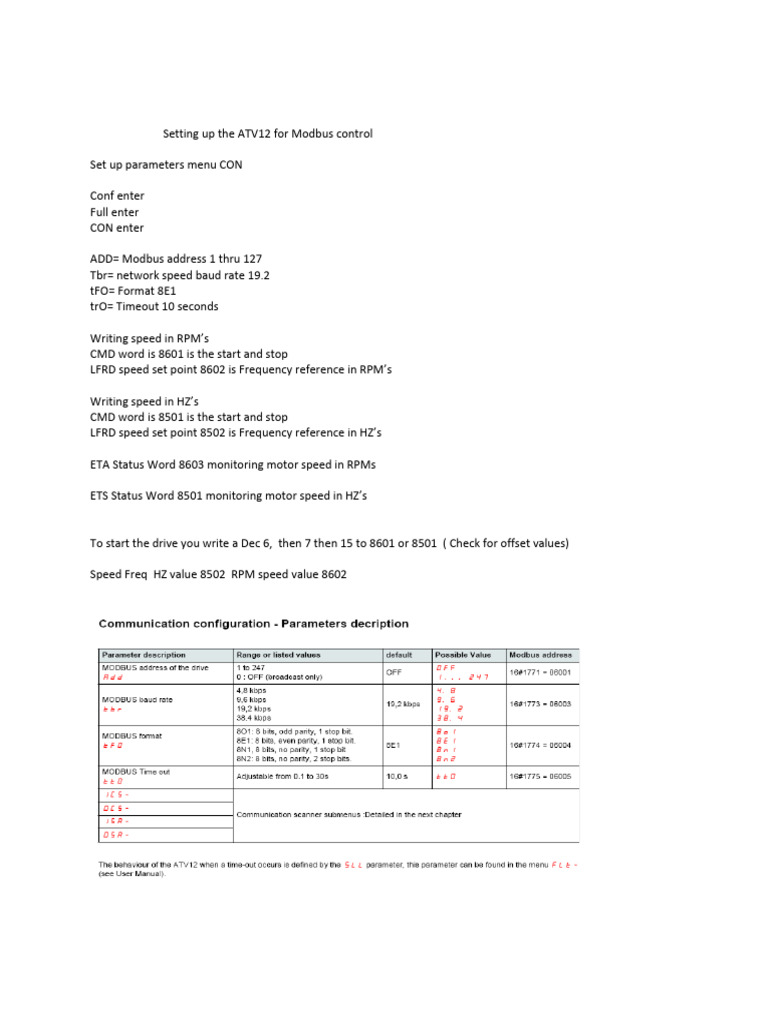 Setting Up The ATV12 For Modbus Control | PDF