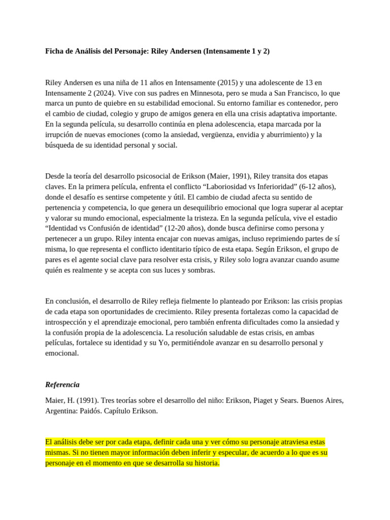 Ficha de Análisis Del Personaje - Corregido | PDF