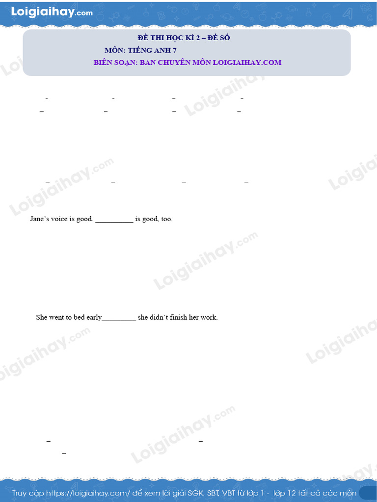 De Thi Hoc Ki 2 Tieng Anh 7 Ilearn Smart World de So 6 1714356836 | PDF ...