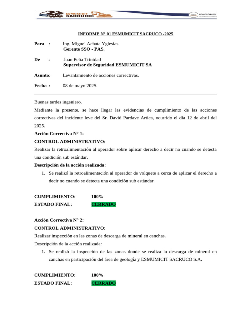 Informe Levantamiento 01 08-05-25 | PDF