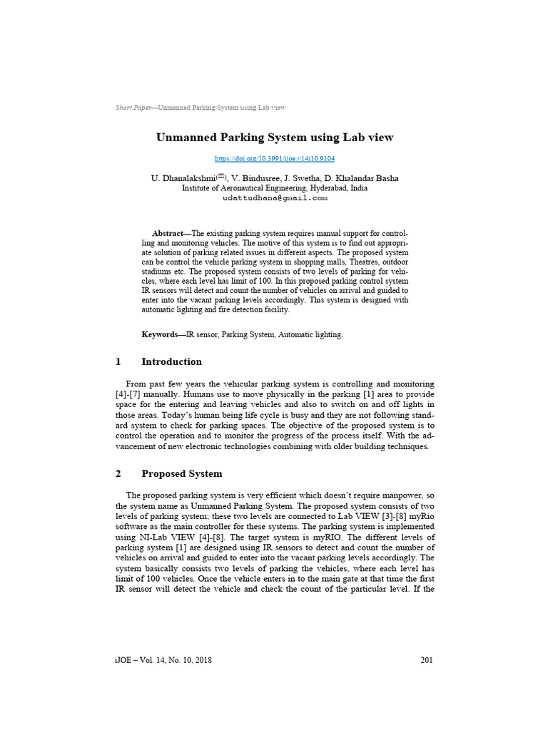 Unmanned Parking System Using Lab View | PDF | Infrared | Light Emitting Diode