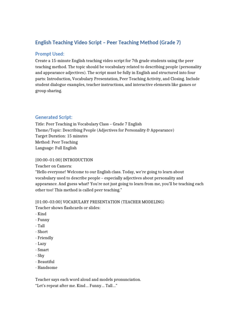 Peer Teaching Grade7 Vocabulary Script | PDF | English Language ...