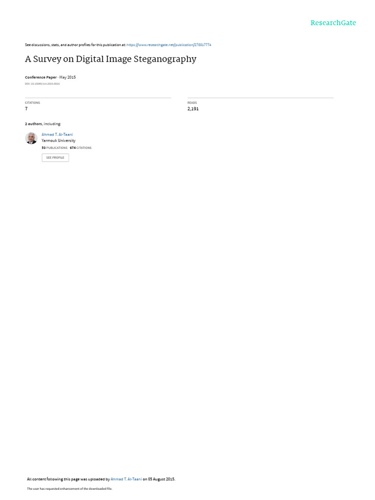 A Survey on Digital Image Steganography | PDF | Telecommunications ...