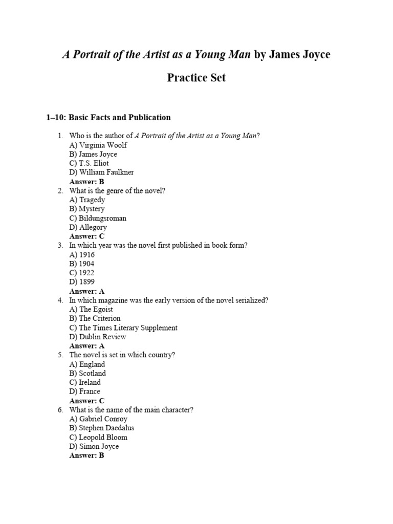 MCQS Practice SET A Portrait of The Artist As A Young Man by James Joyce | PDF | A Portrait Of ...