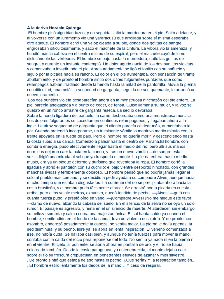 A la deriva: Cuento de Quiroga | PDF