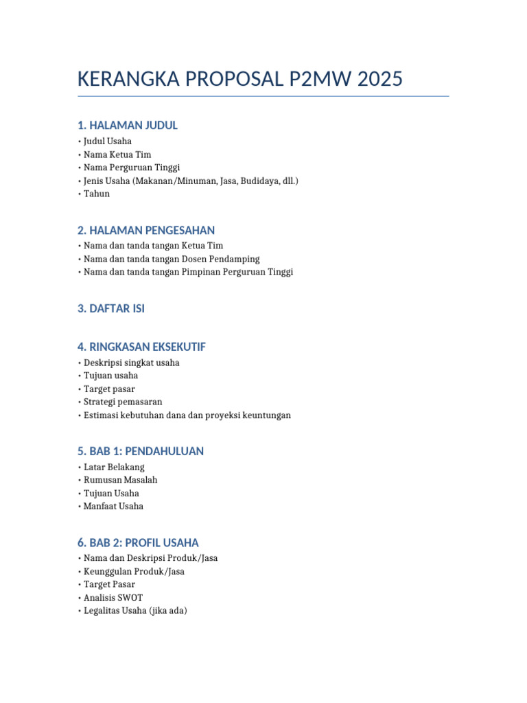 Kerangka Proposal P2MW 2025 | PDF