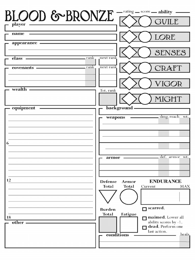 Blood & Bronze - Character Sheet | PDF