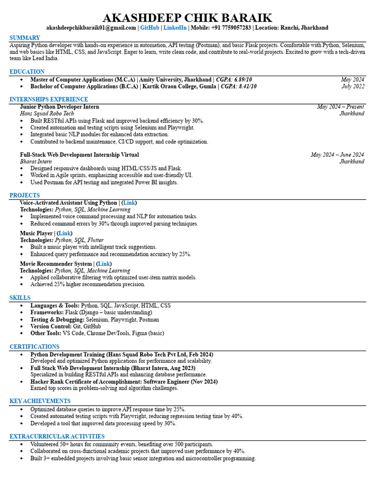 Resume AKASHDEEP CHIK BARAIK | PDF | Selenium (Software) | Web Development