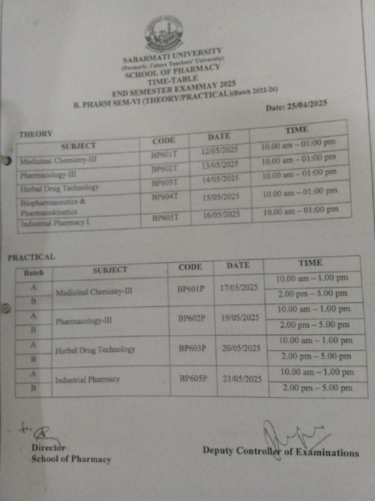 Final Time Table Sem - 6 | PDF