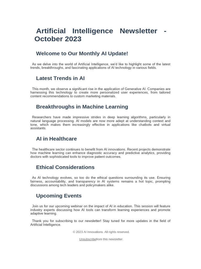 Artificial Intelligence Newsletter | PDF