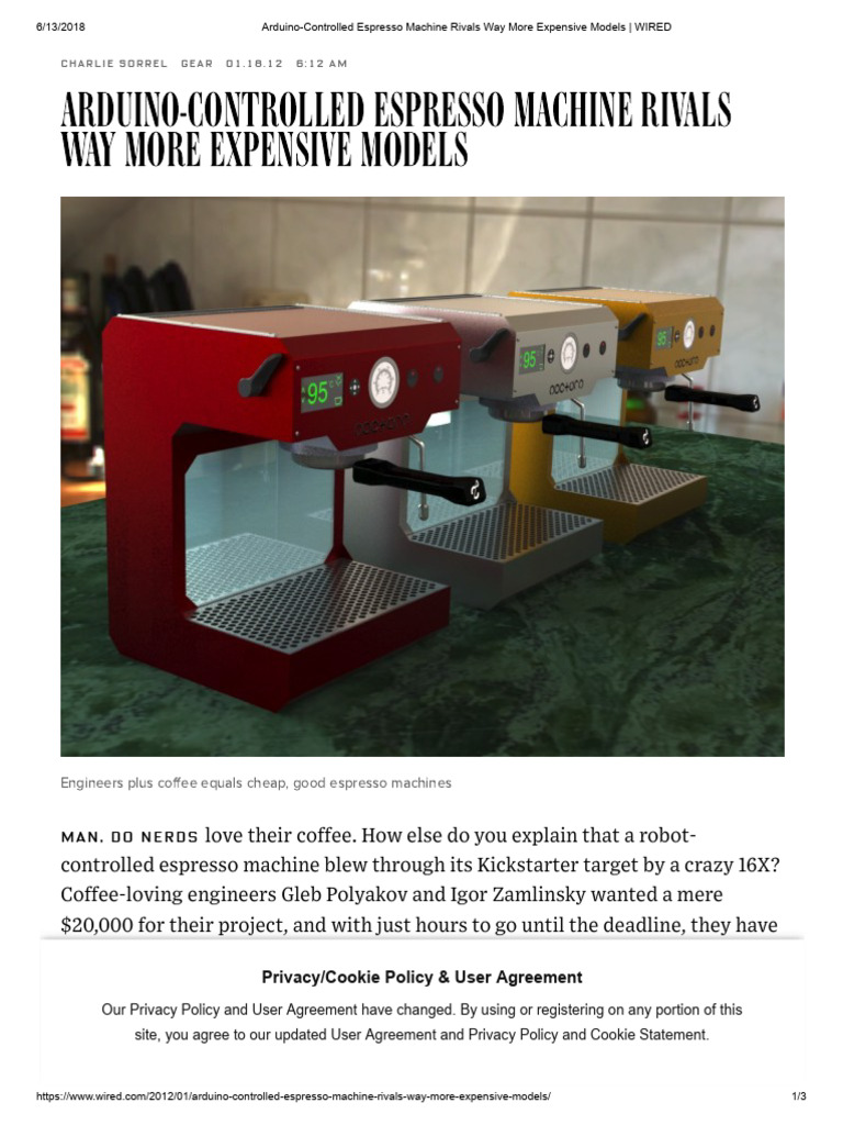 Arduino-Controlled Espresso Machine Rivals Way More Expensive Models - WIRED | PDF | Coffee