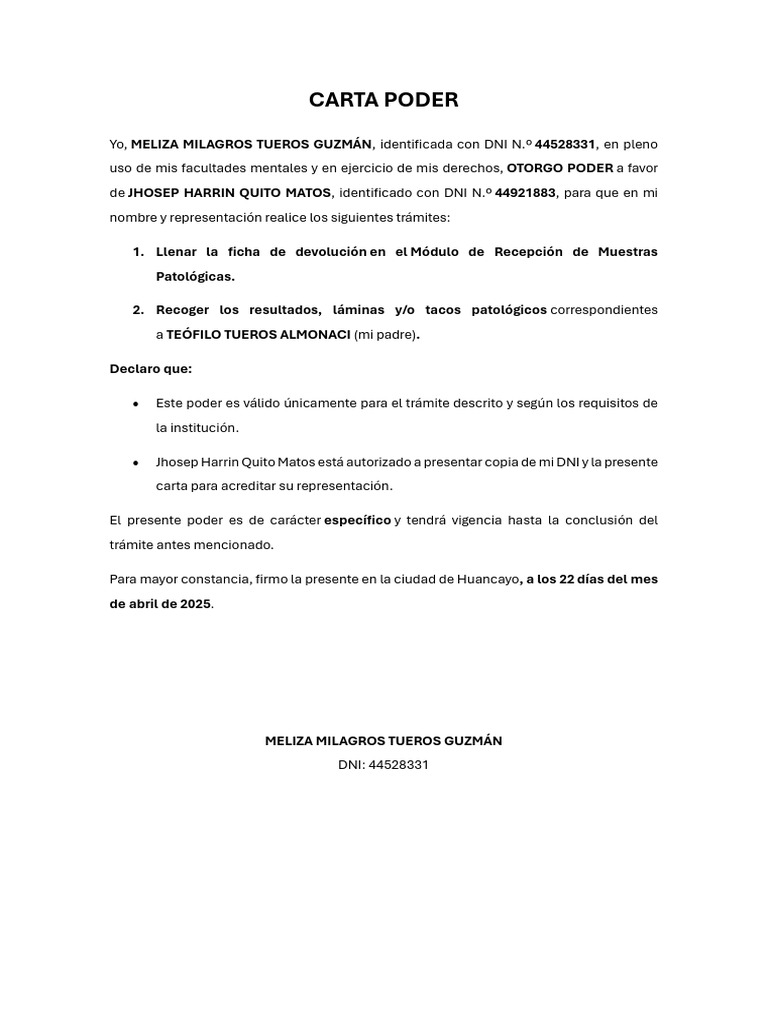 Carta Poder para Trámites Específicos | PDF