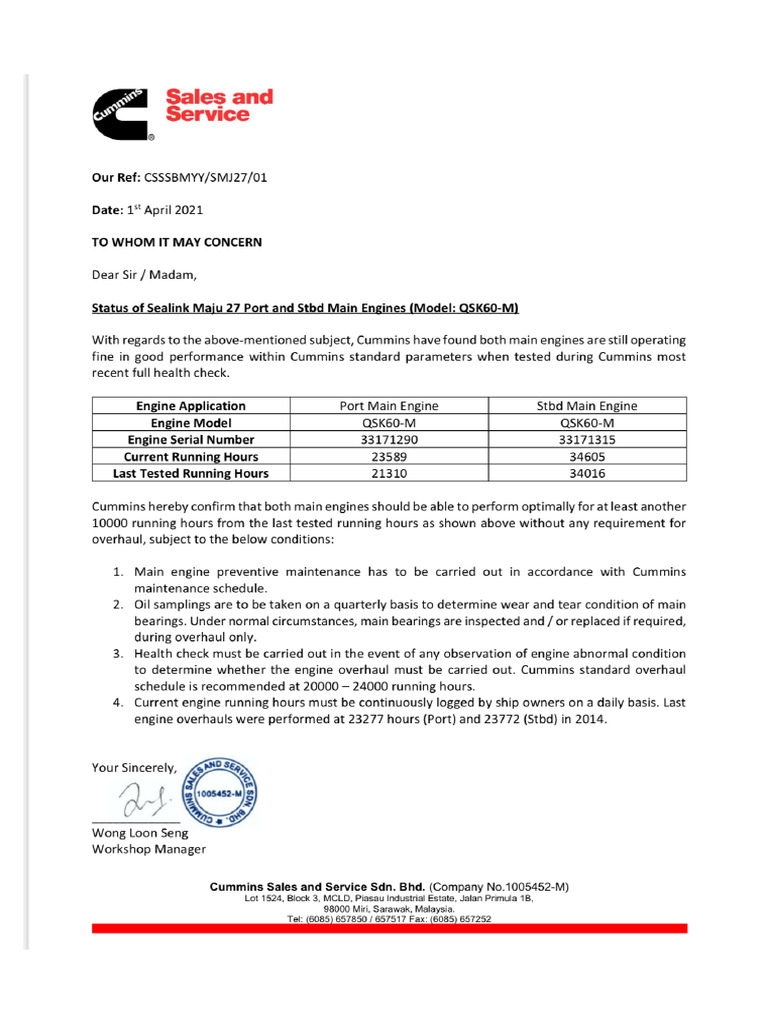 Main Engines Status Report | PDF