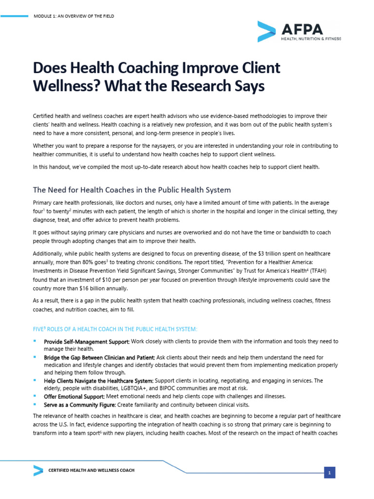 (Handout) Does Health Coaching Improve Client Wellness - What The ...