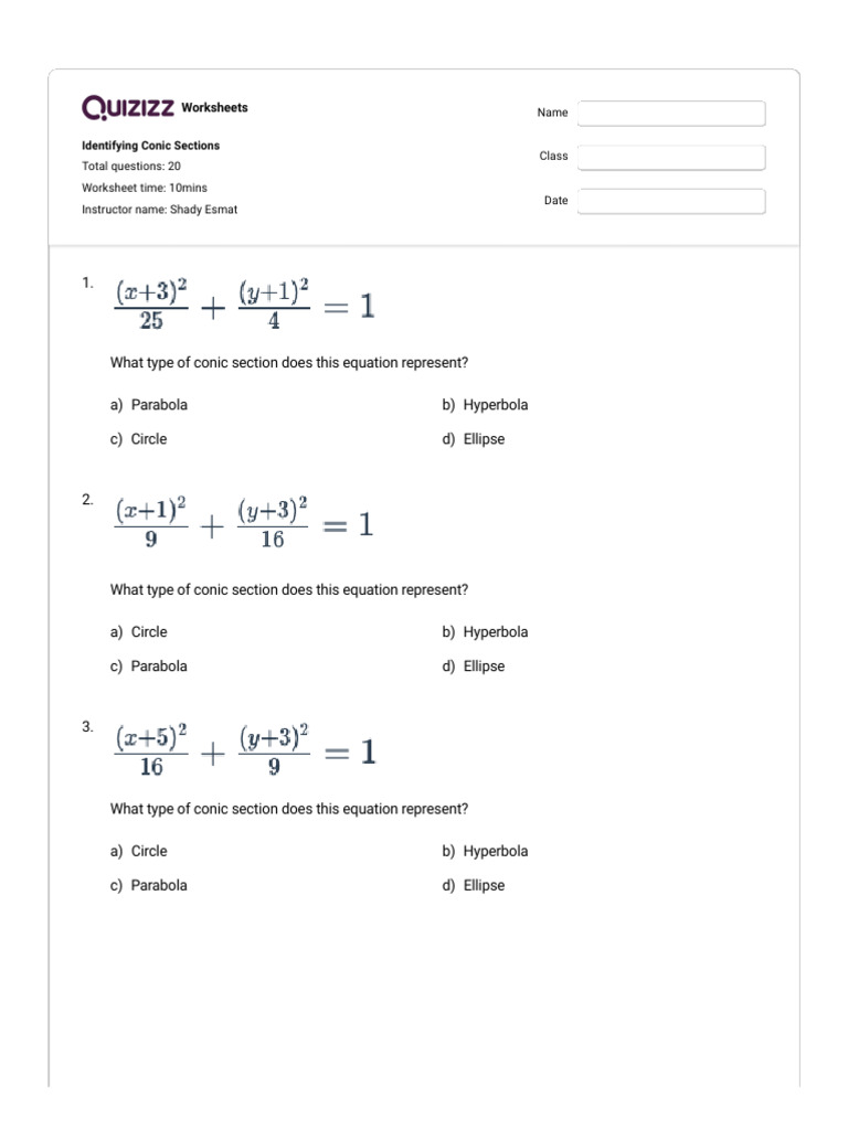 Quizizz - Identifying Conic Sections | PDF | Ellipse | Euclid
