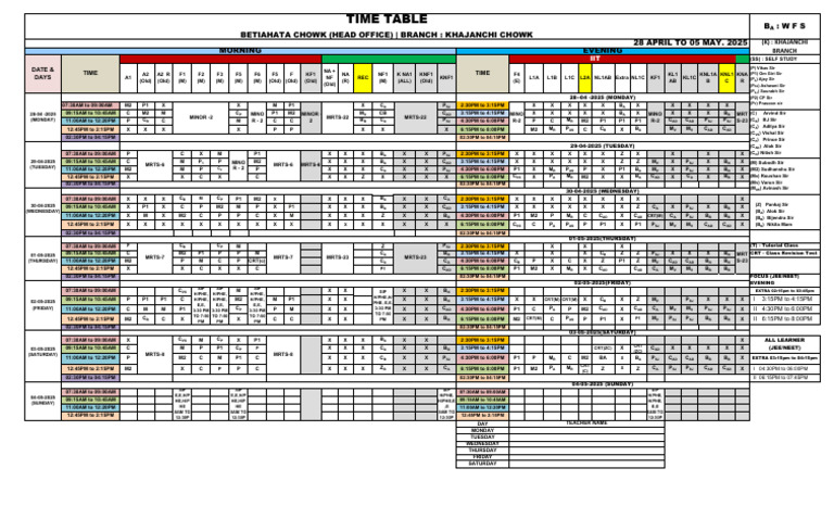 (HO & Khajanchi)MORNING TO EVENING TIME TABLE EDIT (2025-26)28 to 4 May ...