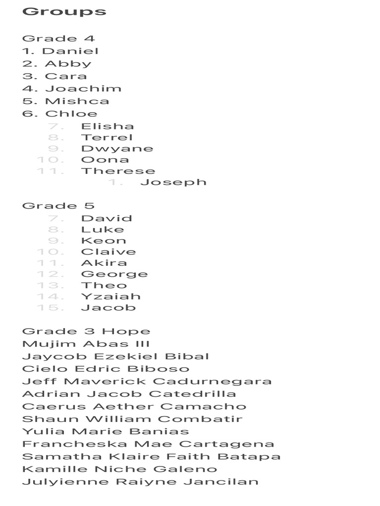 Grade-Specific Student Groups List | PDF