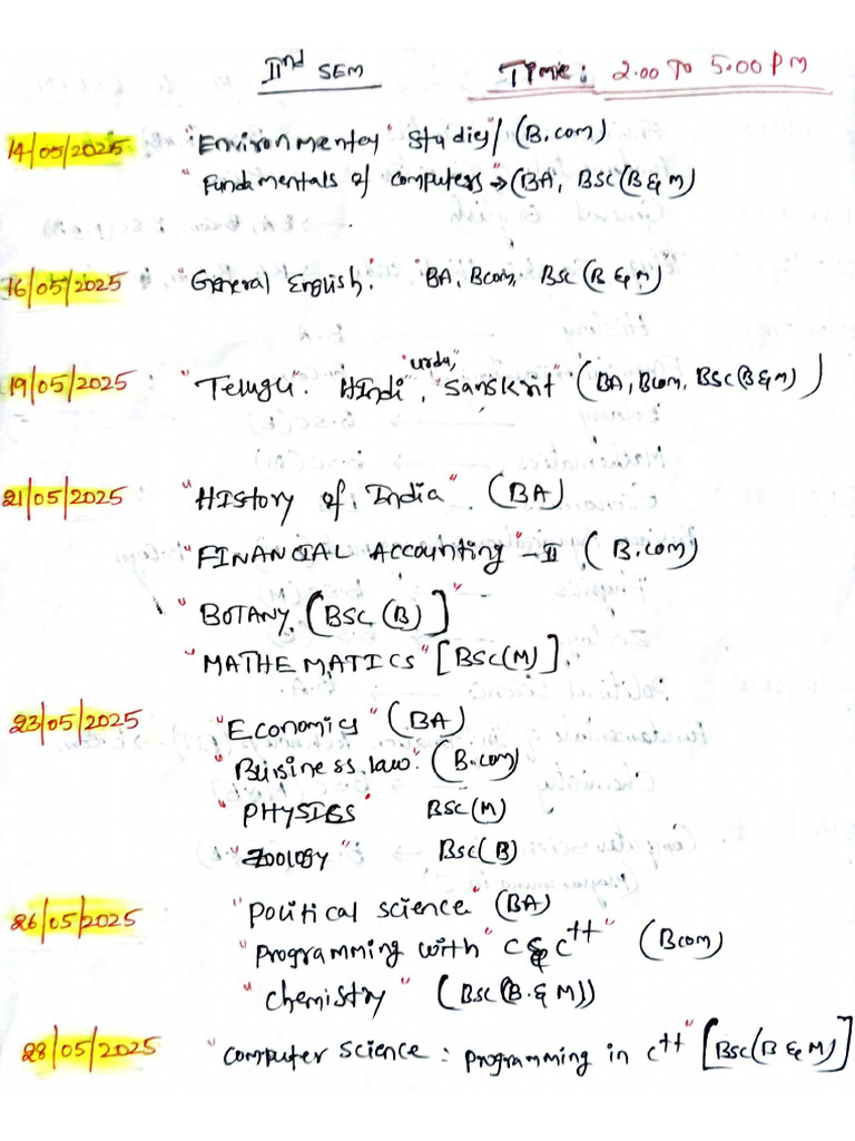 Ii Sem Latest Revised Time Table | PDF