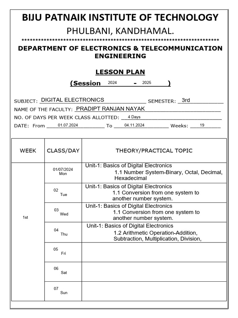 Digital Electronics Lesson PLan | PDF | Logic Gate | Boolean Algebra