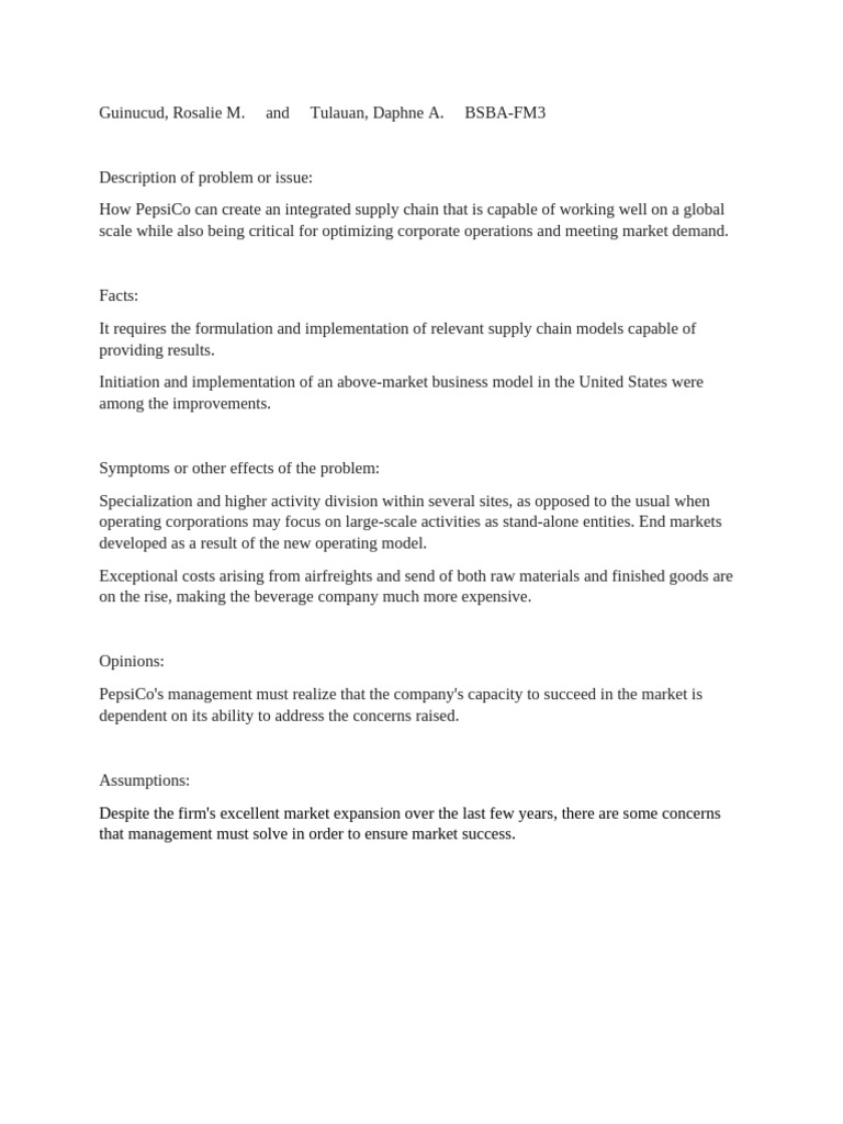 PepsiCo's Global Supply Chain Challenges | PDF