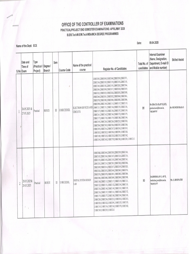 BE - BTECH Practical Arrear Examination Schedule - APRIl MAY 2025 | PDF