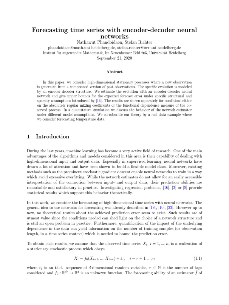 Forecasting Time Series With Encoder-Decoder Neural Networks | PDF | Time Series | Forecasting